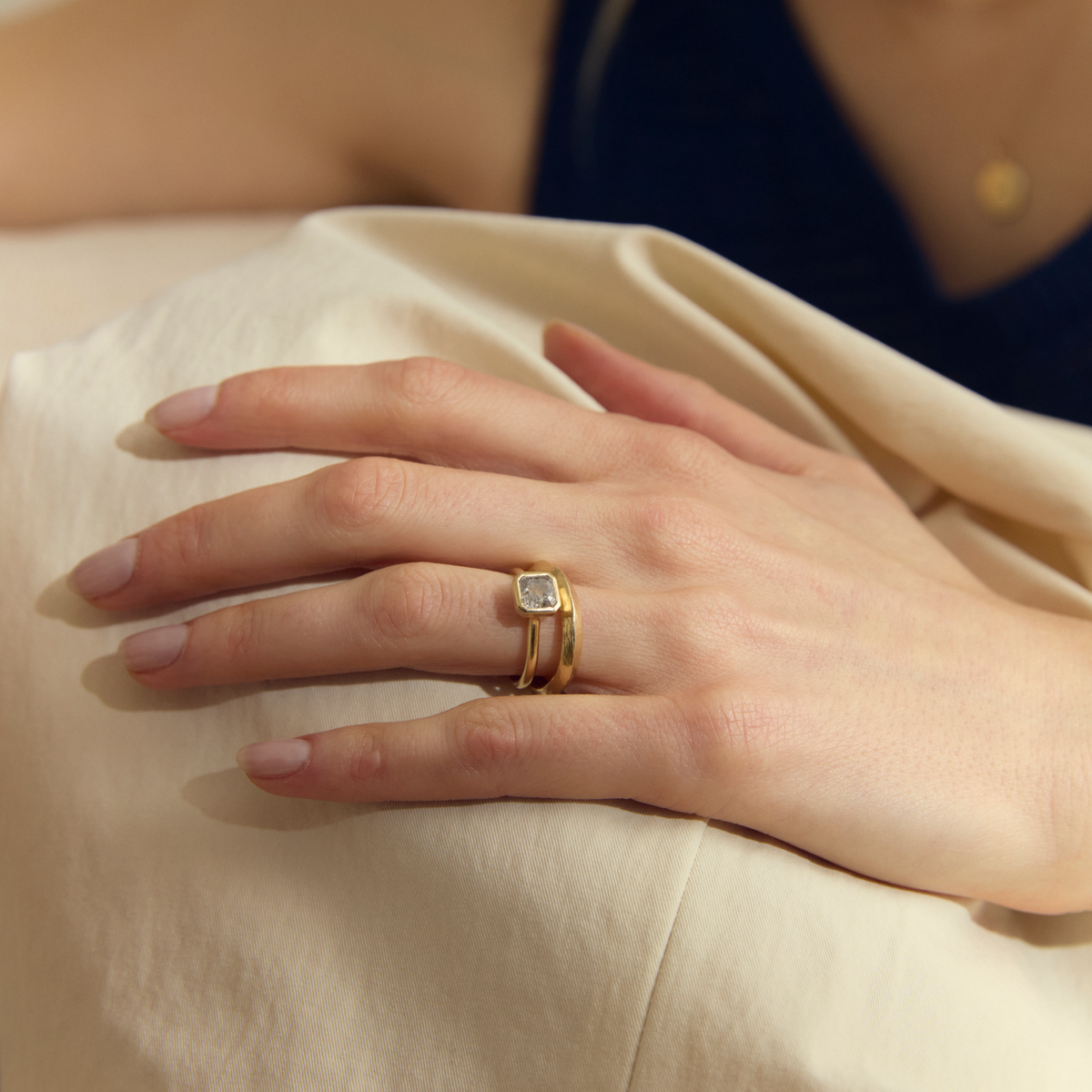 JP GILD BEZEL SET SALT + PEPPER ASSCHER CUT DIAMOND RING | Jane Pope Jewelry